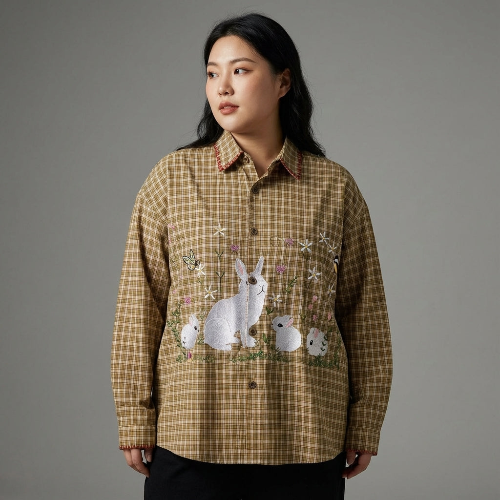 Chemise Coréenne à Carreaux Brodés Unisexe | Koreanxwear – KoreanxWear